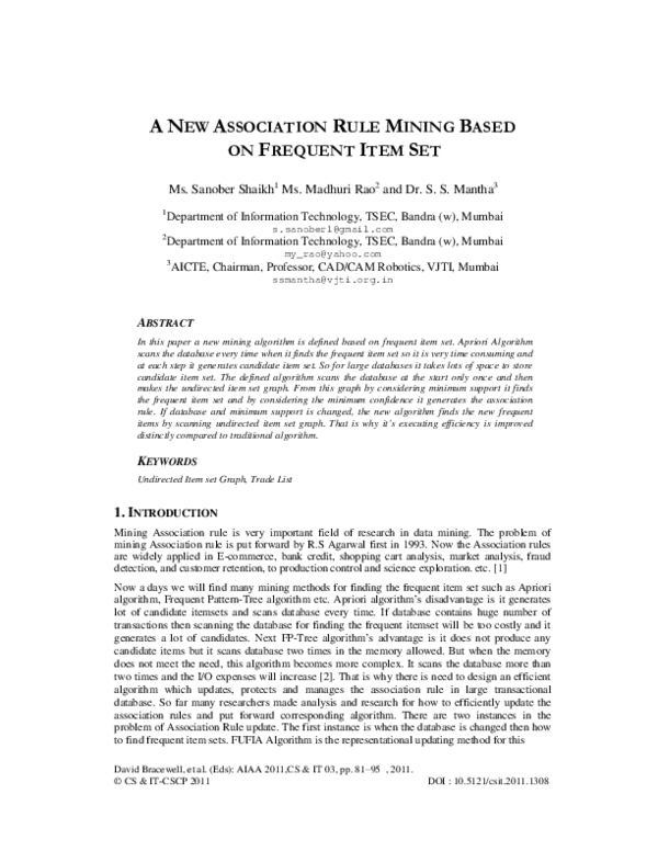 (PDF) A New Association Rule Mining Based on Frequent Item Set