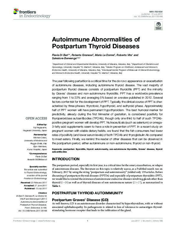 (PDF) Autoimmune Abnormalities of Postpartum Thyroid Diseases
