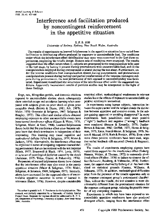 (PDF) Interference and facilitation produced by noncontingent ...