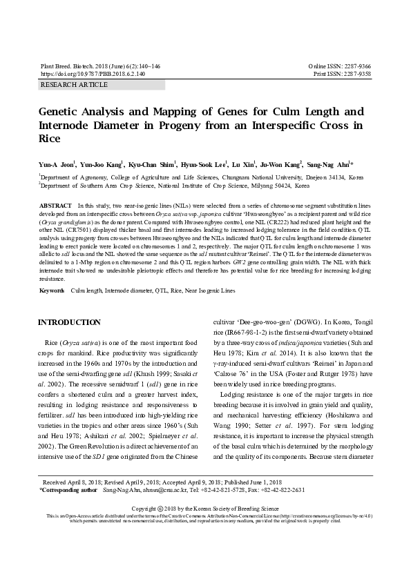 (PDF) Genetic Analysis and Mapping of Genes for Culm Length and ...