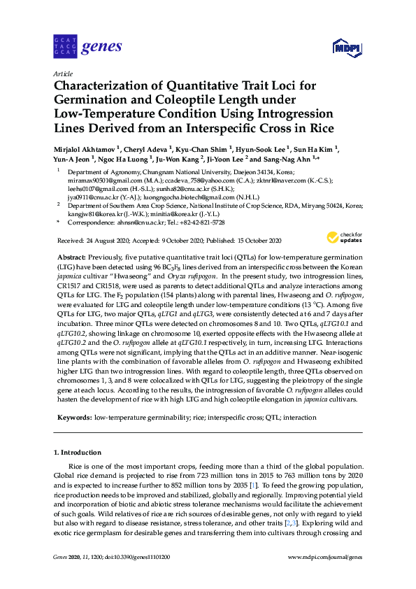 (PDF) Characterization of Quantitative Trait Loci for Germination and Coleoptile Length under ...