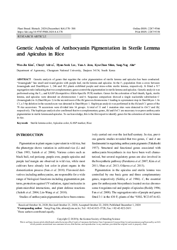 (PDF) Genetic Analysis of Anthocyanin Pigmentation in Sterile Lemma and ...
