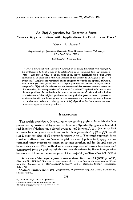 (PDF) An O(n) algorithm for discrete n-point convex approximation with applications to ...