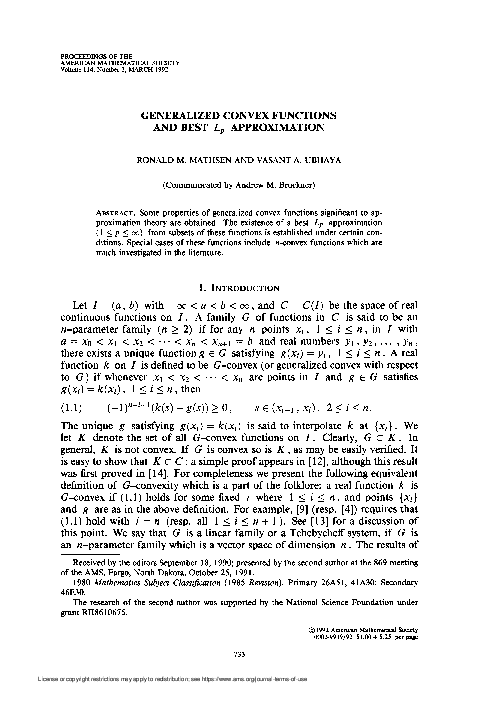 Pdf Generalized Convex Functions And Best Lsb P Approximation
