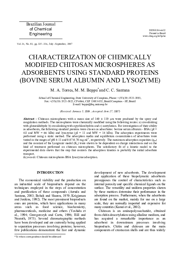 (PDF) Characterization of chemically modified chitosan microspheres as adsorbents using standard ...