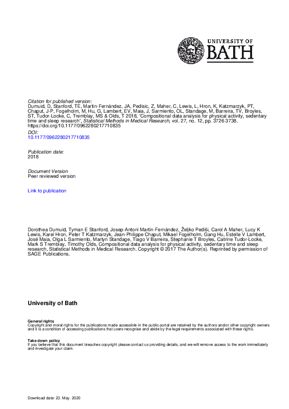 Pdf Compositional Data Analysis For Physical Activity Sedentary Time And Sleep Research