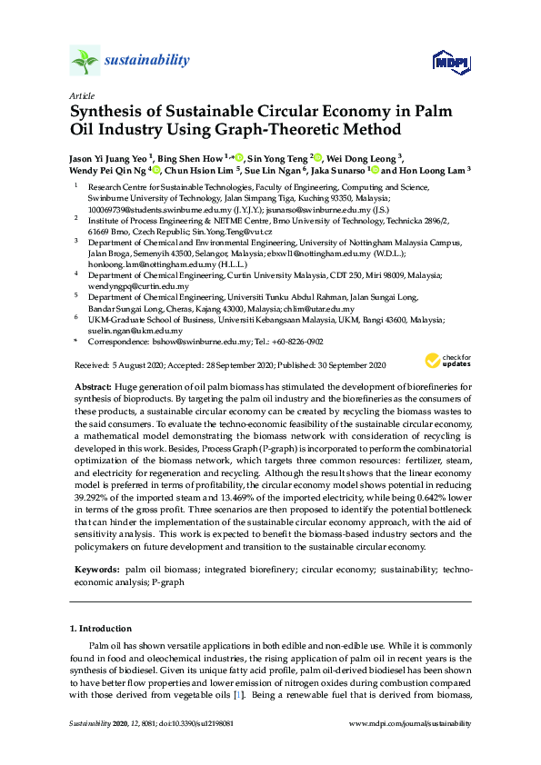 Pdf Synthesis Of Sustainable Circular Economy In Palm Oil Industry Using Graph Theoretic Method