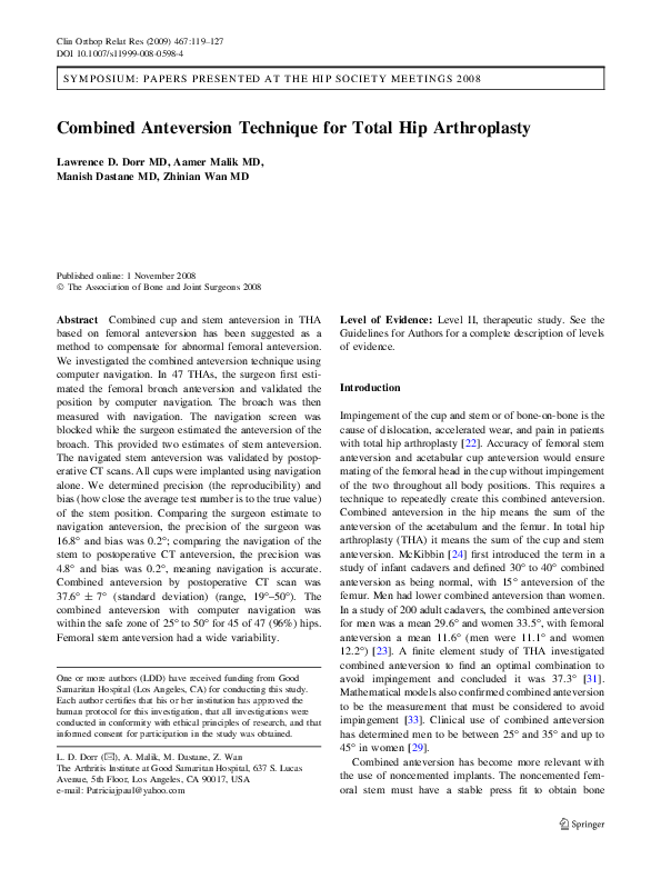 (PDF) Combined anteversion technique for total hip arthroplasty