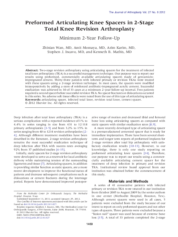 (PDF) Preformed Articulating Knee Spacers in 2-Stage Total Knee ...
