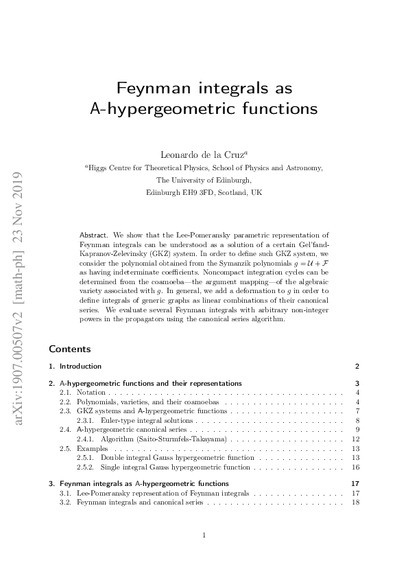 (PDF) Feynman integrals as A-hypergeometric functions