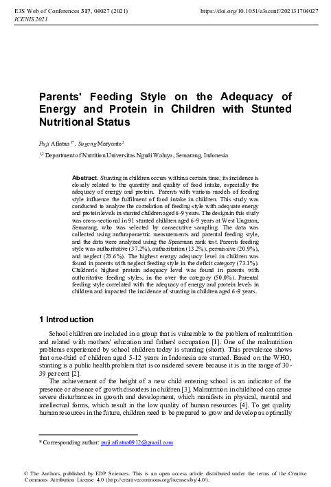 (PDF) Parents’ Feeding Style on the Adequacy of Energy and Protein in ...