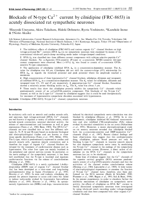 (PDF) Blockade of N-type Ca 2+ current by cilnidipine (FRC-8653) in ...