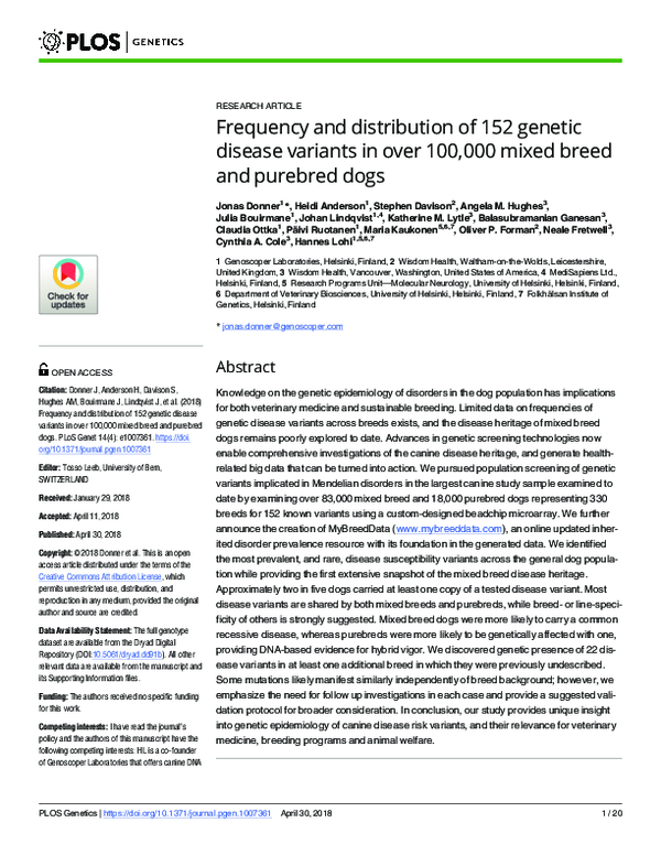 (PDF) Frequency and distribution of 152 genetic disease variants in ...
