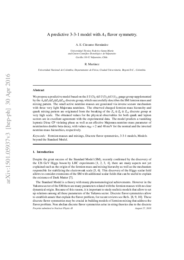 (PDF) Lepton masses and mixings in a $331$ model with $A_4$ flavour ...