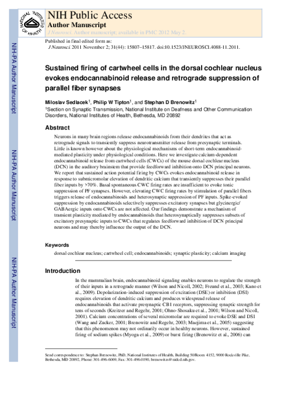 (PDF) Sustained Firing of Cartwheel Cells in the Dorsal Cochlear ...
