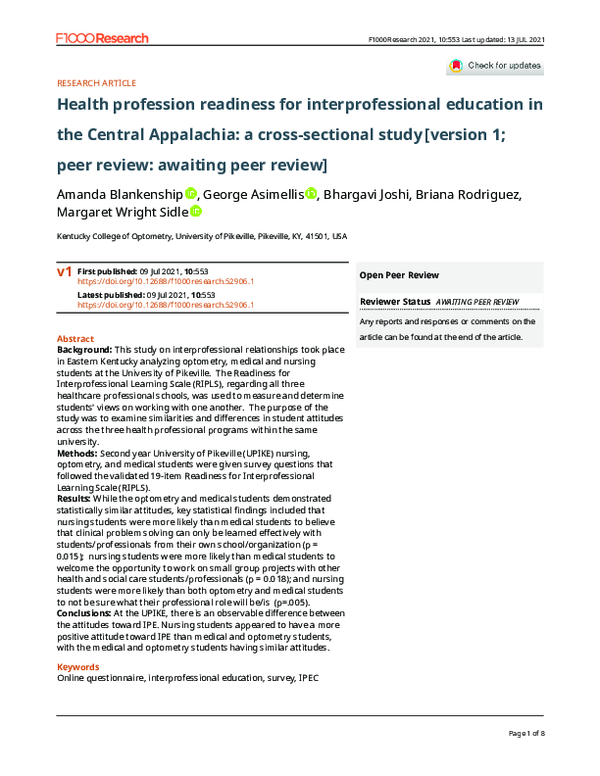 (PDF) Health profession readiness for interprofessional education in ...