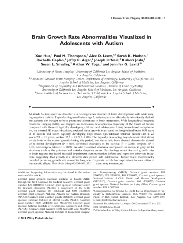 (PDF) Brain growth rate abnormalities visualized in adolescents with autism