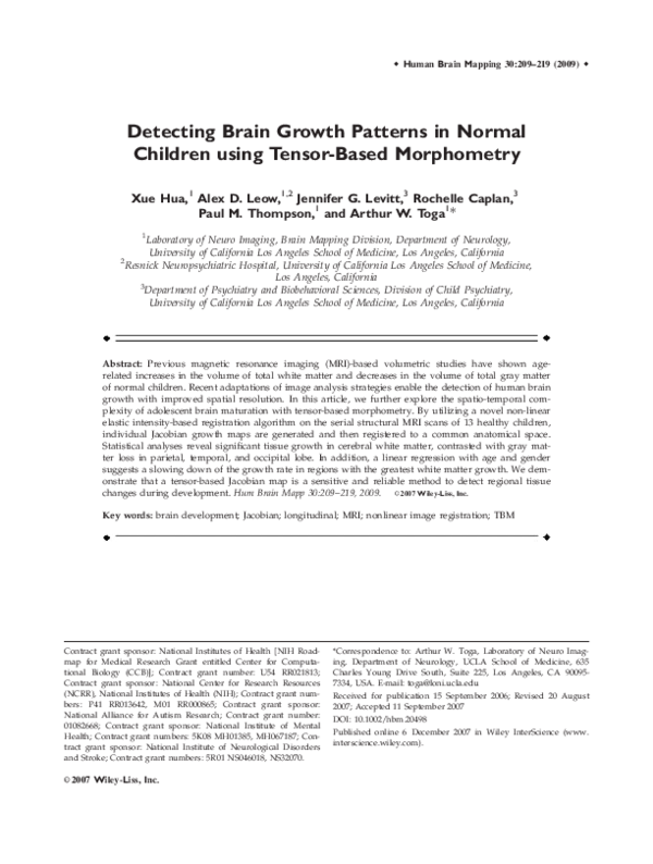 (PDF) Detecting brain growth patterns in normal children using tensor-based morphometry