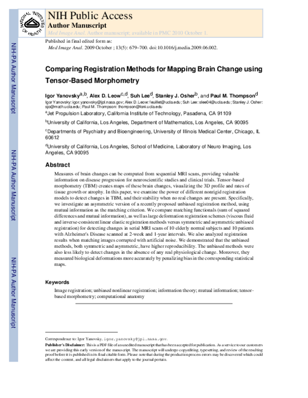 (PDF) Comparing registration methods for mapping brain change using tensor-based morphometry