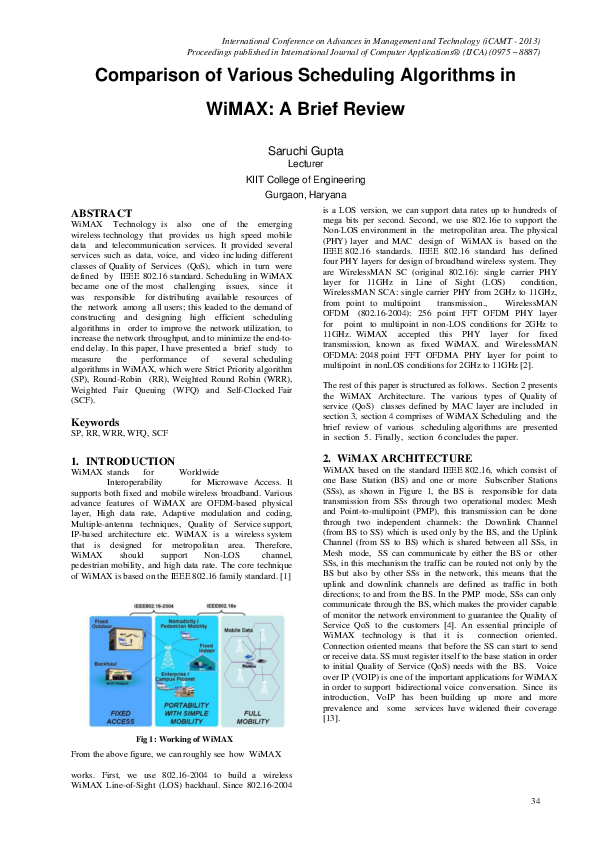 (PDF) Comparison of Various Scheduling Algorithms inWiMAX: A Brief Review