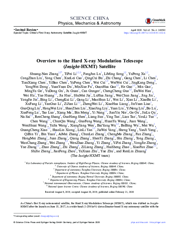 (PDF) Overview to the Hard X-ray Modulation Telescope (Insight-HXMT ...