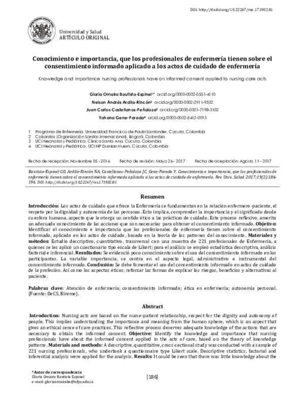 (PDF) Conocimiento e importancia, que los profesionales de enfermería ...