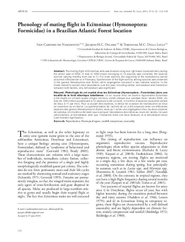 (PDF) Mating Flight Phenology of Ecitoninae Ants