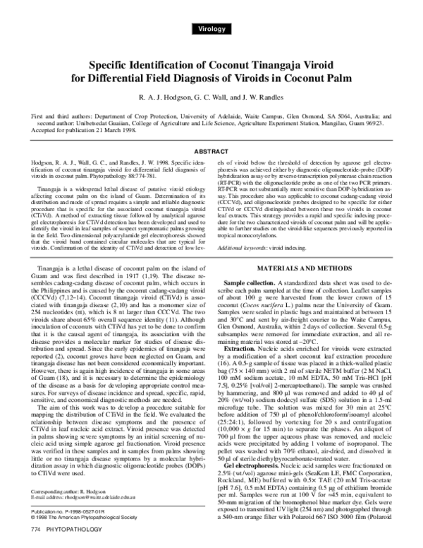 (PDF) Specific Identification of Coconut Tinangaja Viroid for ...