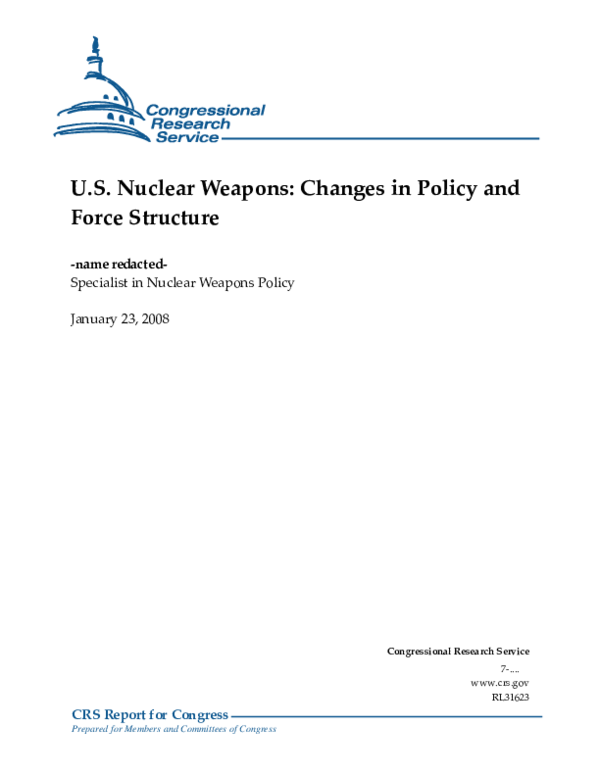 (PDF) U.S. Nuclear Weapons: Changes in Policy and Force Structure | Amy ...