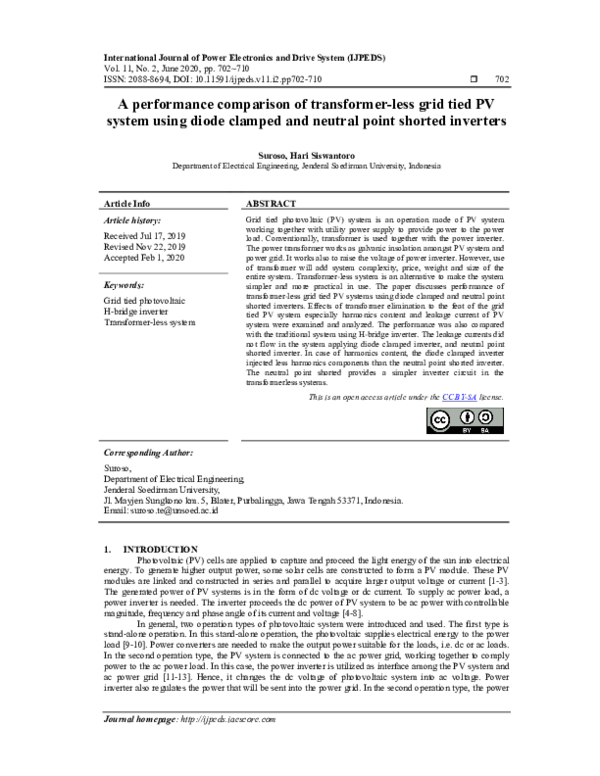 Pdf A Performance Comparison Of Transformer Less Grid Tied Pv System Using Diode Clamped And