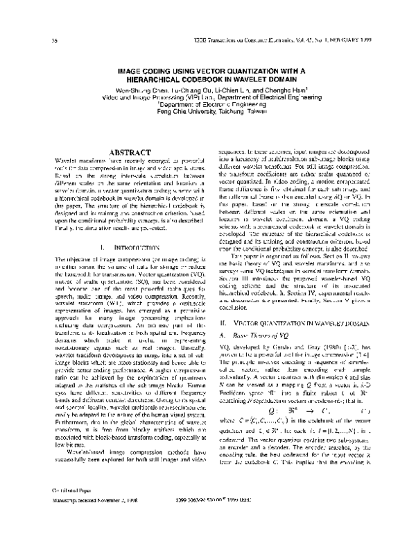(PDF) Image coding using vector quantization with a hierarchical codebook in wavelet domain