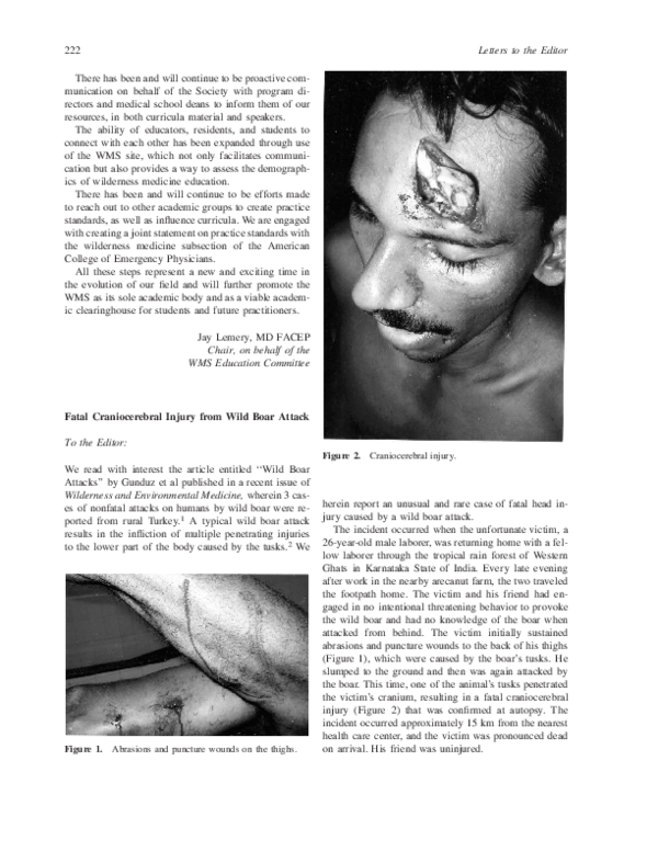 (PDF) Fatal craniocerebral injury from wild boar attack