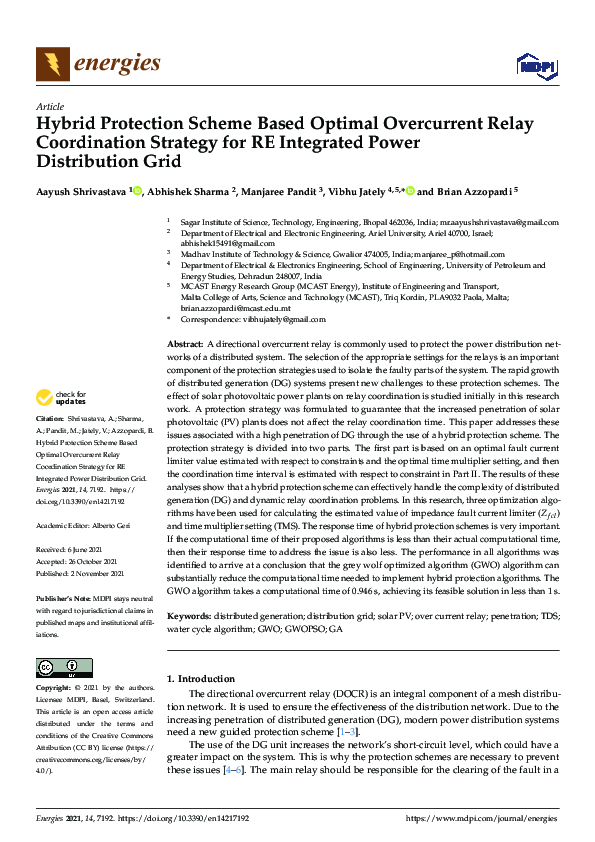 (PDF) Hybrid Protection Scheme Based Optimal Overcurrent Relay Coordination Strategy for RE ...