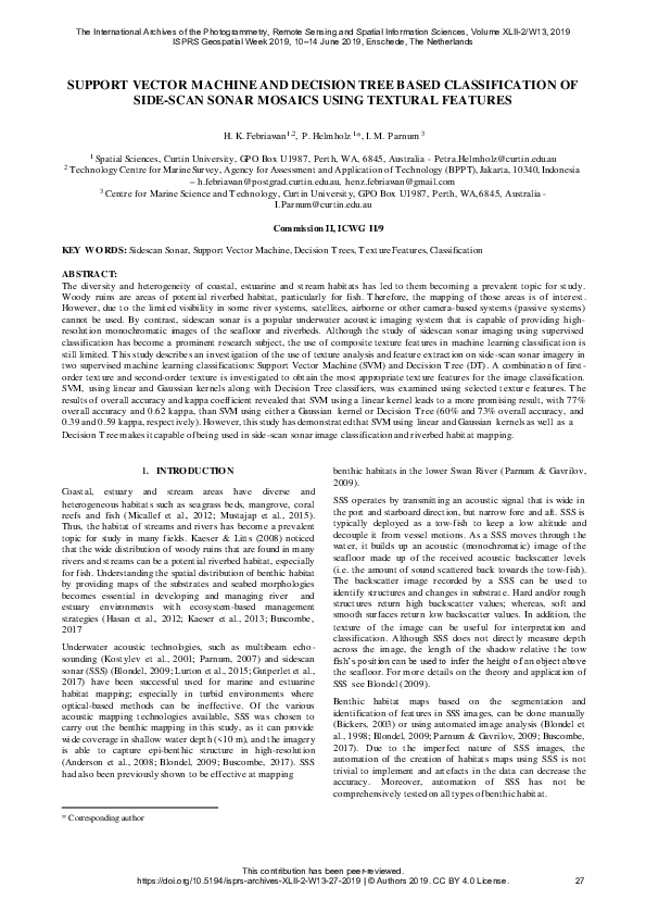 (PDF) Support Vector Machine and Decision Tree Based Classification of Side-Scan Sonar Mosaics ...