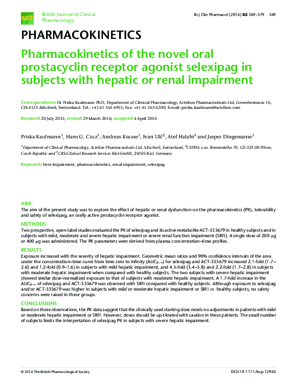 (PDF) Pharmacokinetics of the novel oral prostacyclin receptor agonist ...