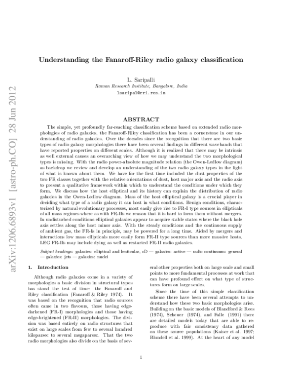 (PDF) Understanding the Fanaroff–Riley Radio Galaxy Classification