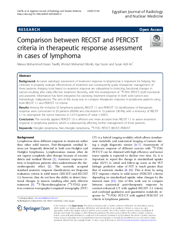 (PDF) Comparison between RECIST and PERCIST criteria in therapeutic ...