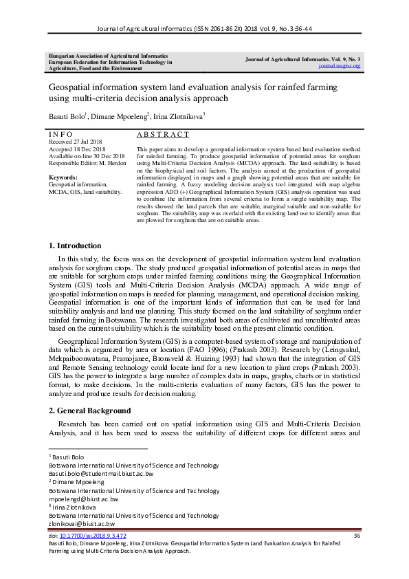 (PDF) Geospatial information system land evaluation analysis for rainfed farming using multi ...