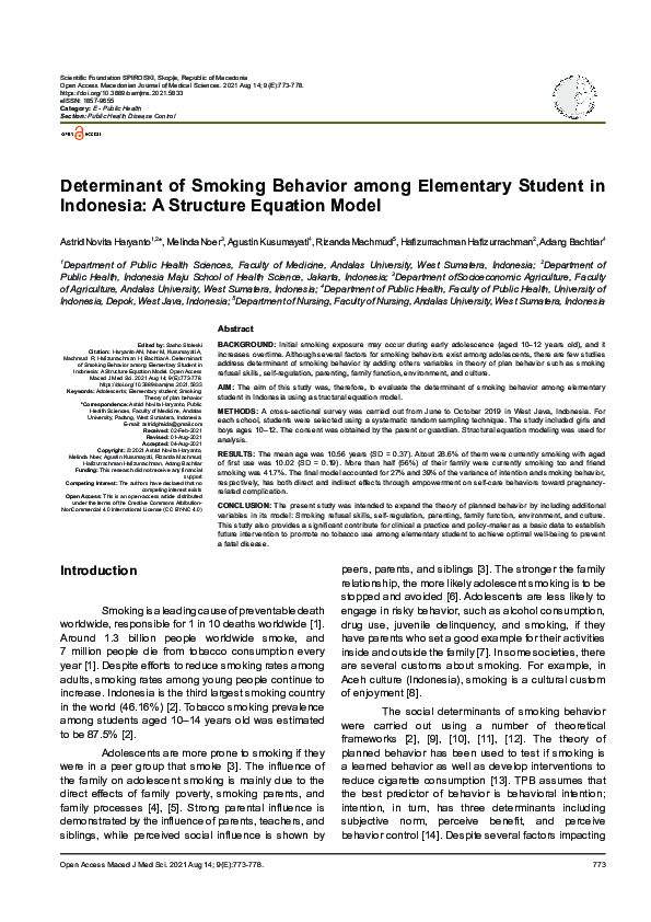 (PDF) Determinant of Smoking Behavior among Elementary Student in ...