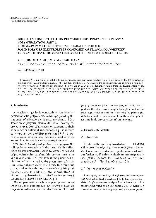 (PDF) Ionically conductive thin polymer films prepared by plasma ...