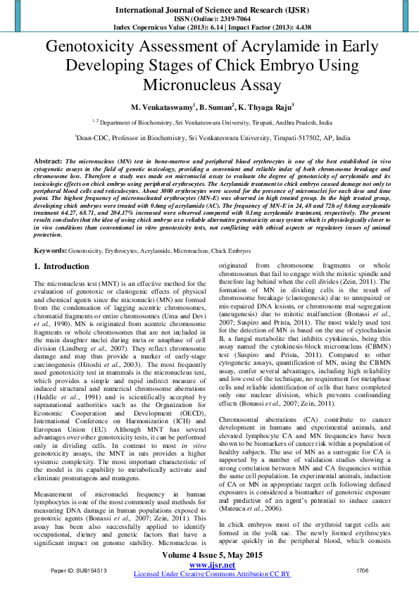 (PDF) Genotoxicity Assessment of Acrylamide in Early Developing Stages ...