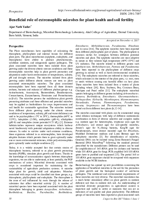 (PDF) Beneficial role of extremophilic microbes for plant health and ...