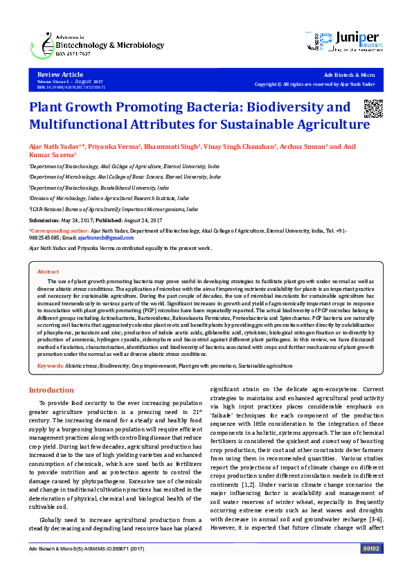 (PDF) Plant Growth Promoting Bacteria: Biodiversity and Multifunctional ...