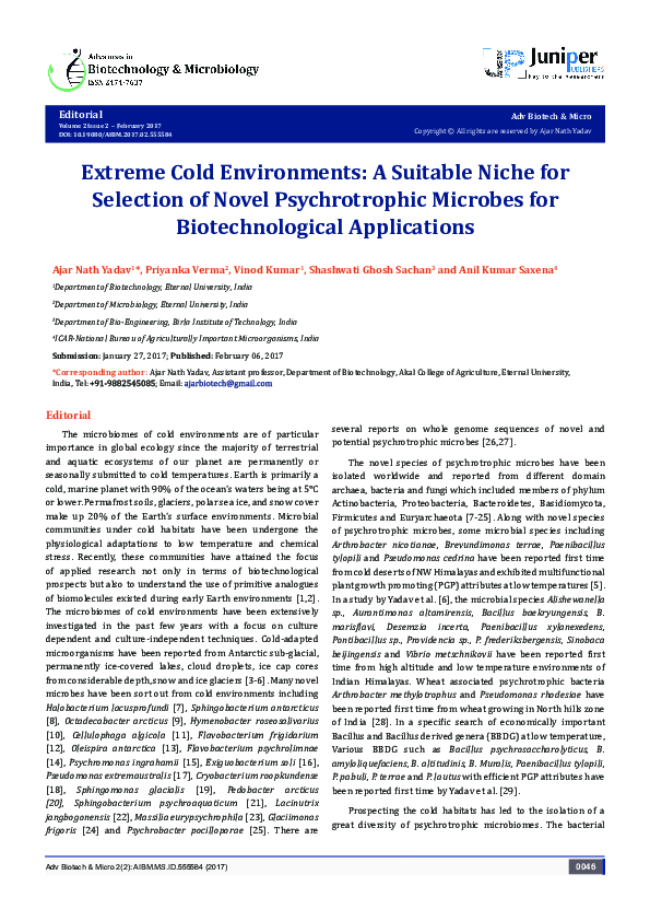 (PDF) Extreme Cold Environments: A Suitable Niche for Selection of ...