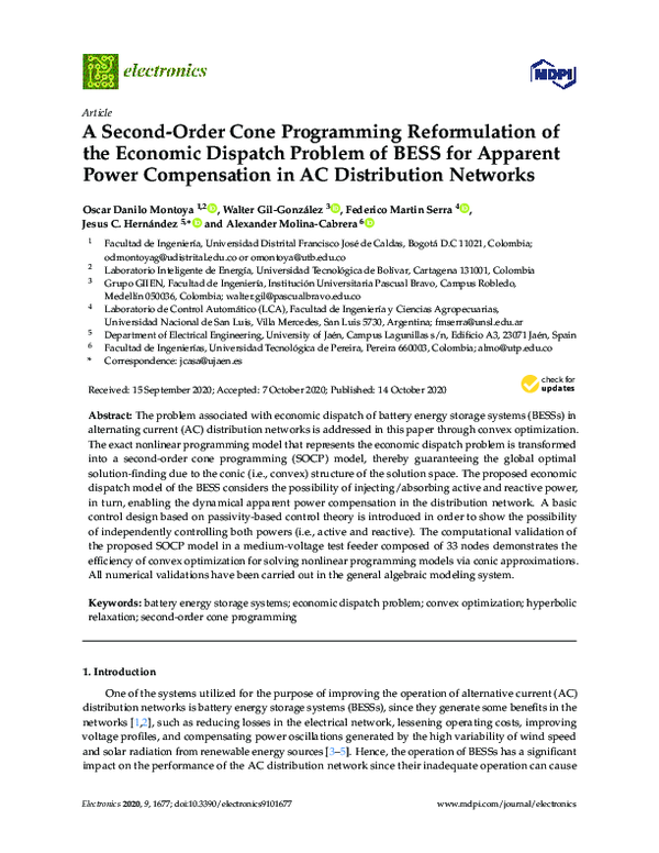 (PDF) A Second-Order Cone Programming Reformulation of the Economic Dispatch Problem of BESS for ...