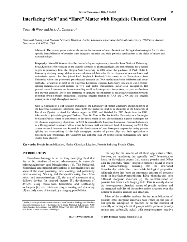 (PDF) Interfacing "Soft" and "Hard" Matter with Exquisite Chemical Control