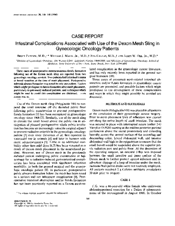 (PDF) Intestinal complications associated with use of the Dexon mesh ...