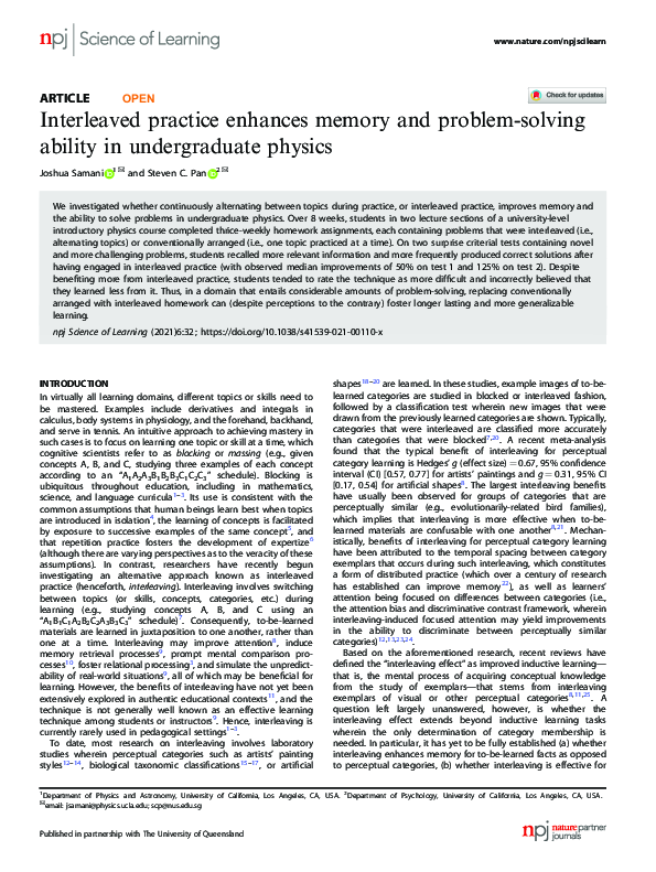 (PDF) Interleaved practice enhances memory and problem-solving ability ...