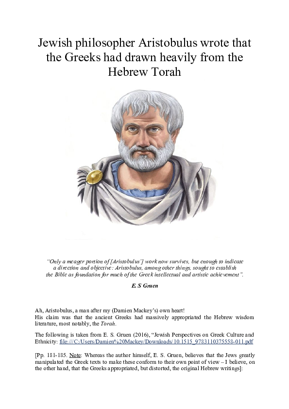(DOC) Jewish philosopher Aristobulus wrote that the Greeks had drawn ...