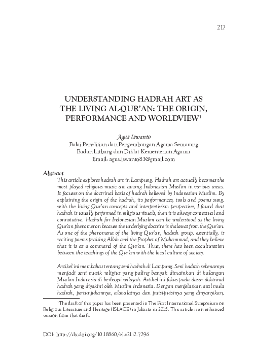 (PDF) Understanding Hadrah Art as the Living Al-Qur’An: The Origin ...